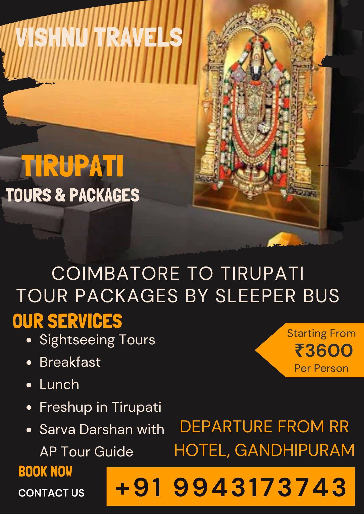 Tirupati Package from Coimbatore by Sleeper Bus - Vishnu Travels